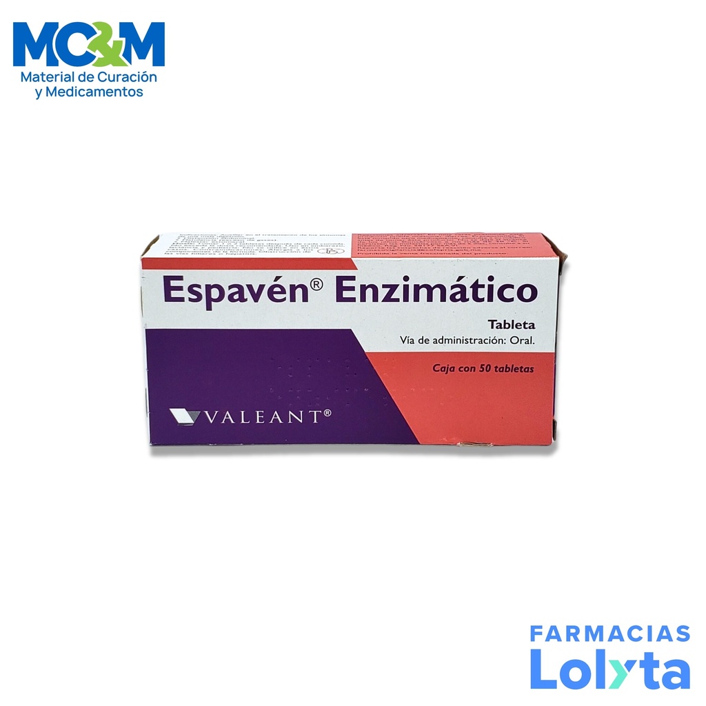 ESPAVEN ENZIMATICO 40/130/25/5 MG C/50 TAB SIMETICONA PANCREATINA ...